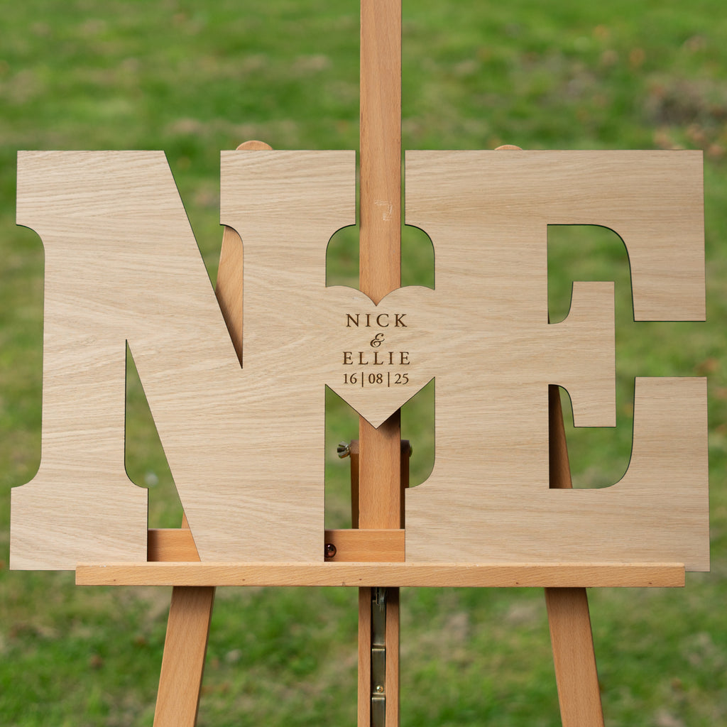 Double letter wooden guest book sign – Stag Design