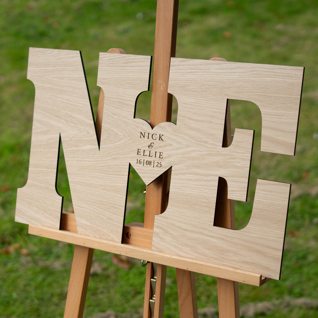 Double letter wooden guest book sign – Stag Design