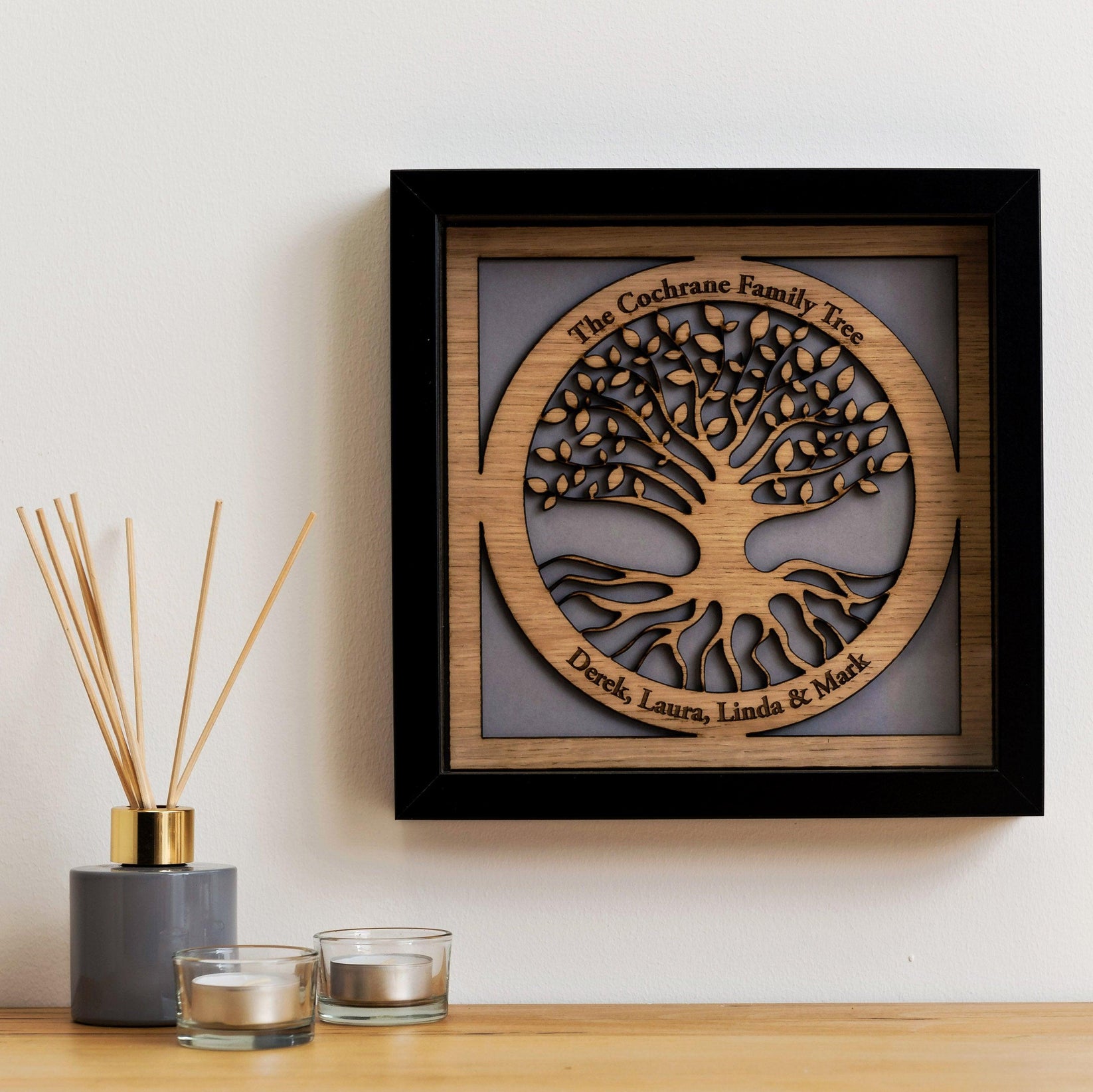 Family Tree with names engraved in a circle - wooden tree design – Stag ...