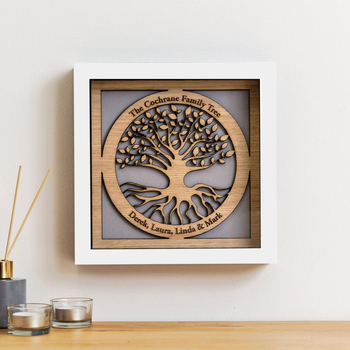 Family Tree with names engraved in a circle - wooden tree design – Stag ...