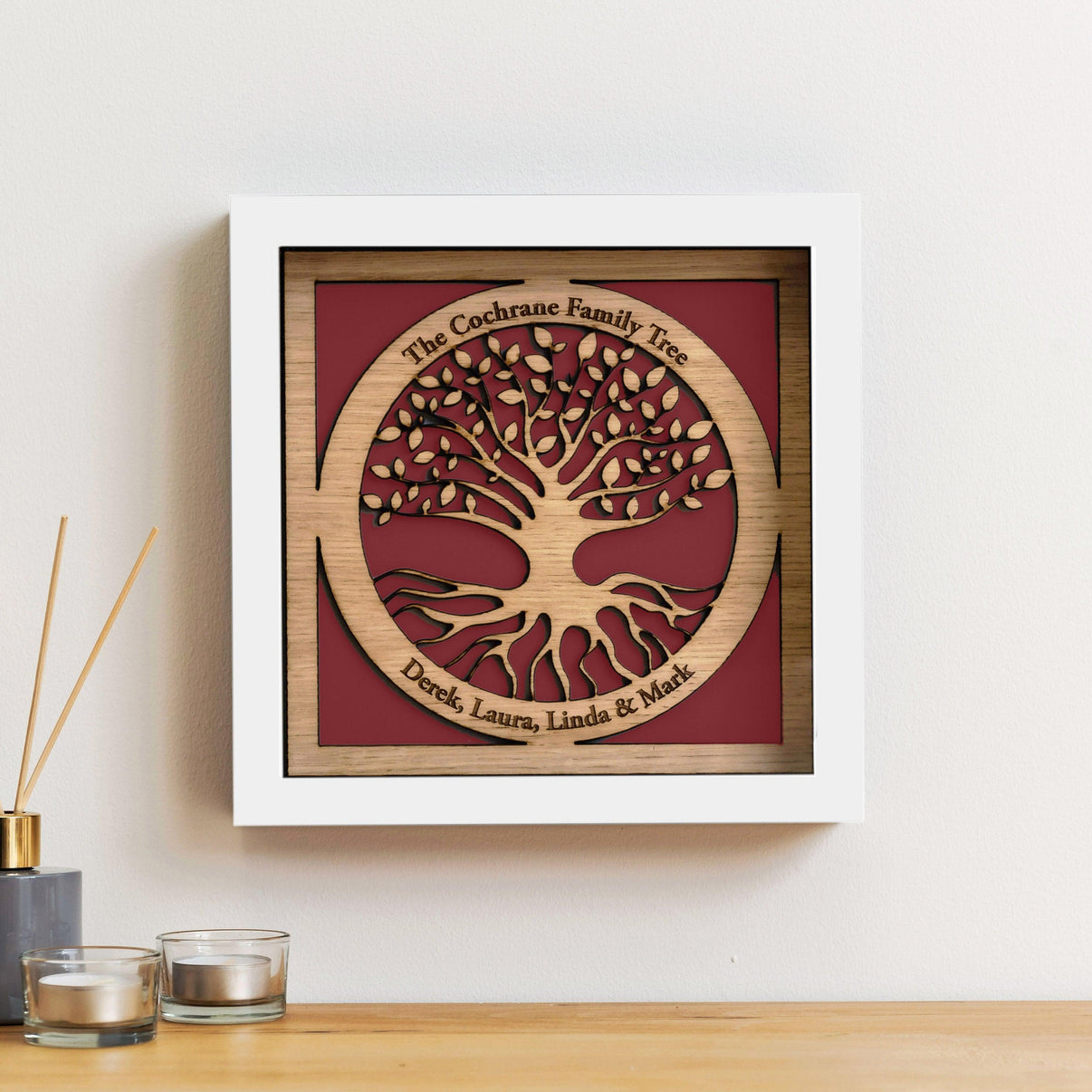 Family Tree with names engraved in a circle - wooden tree design – Stag ...