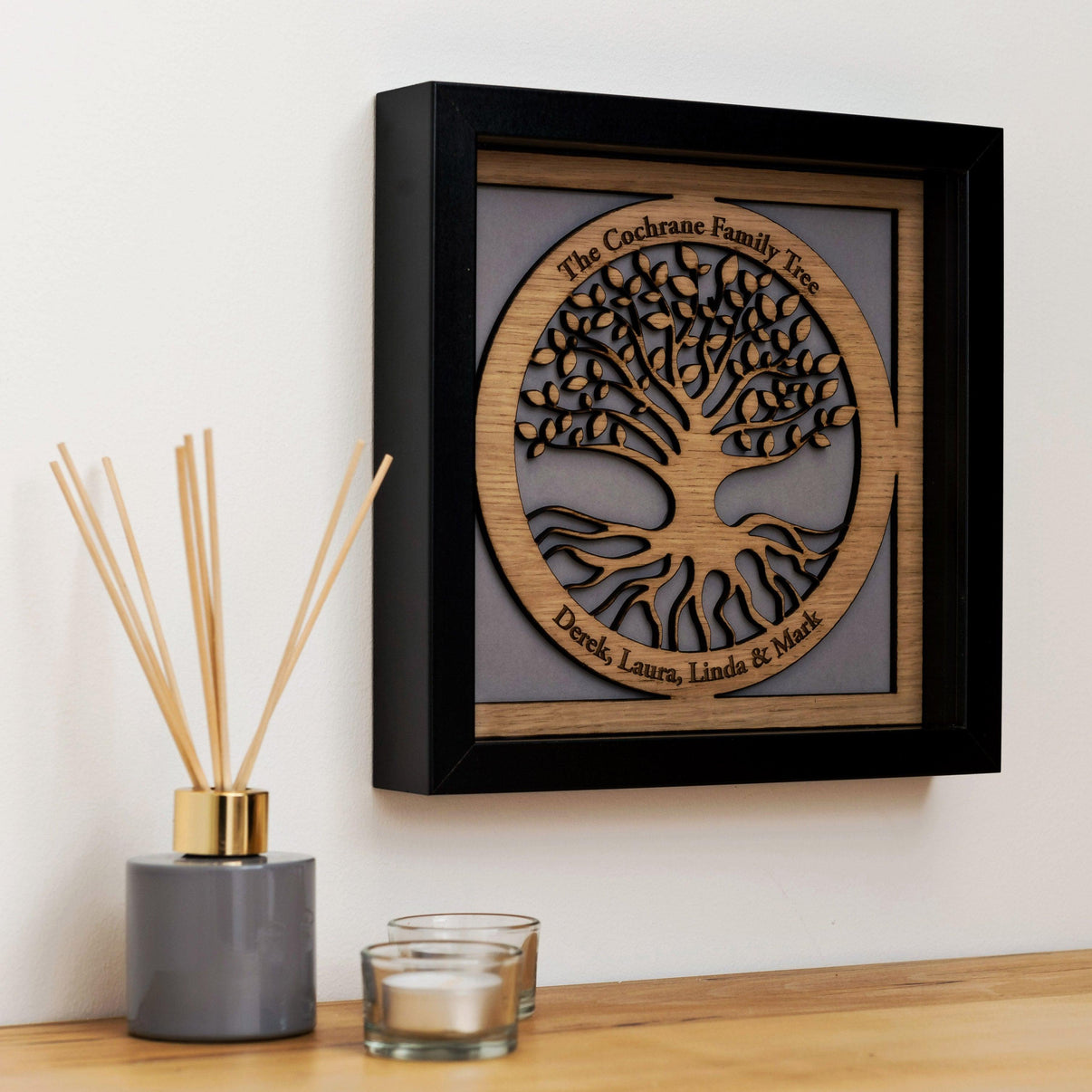 Family Tree with names engraved in a circle - wooden tree design – Stag ...