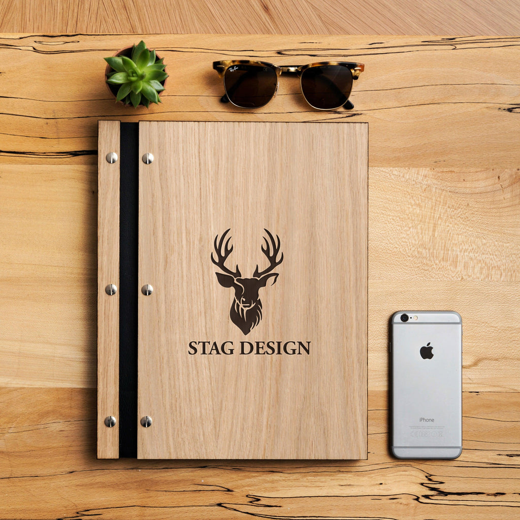 Personalised wooden A4 portfolio – Stag Design