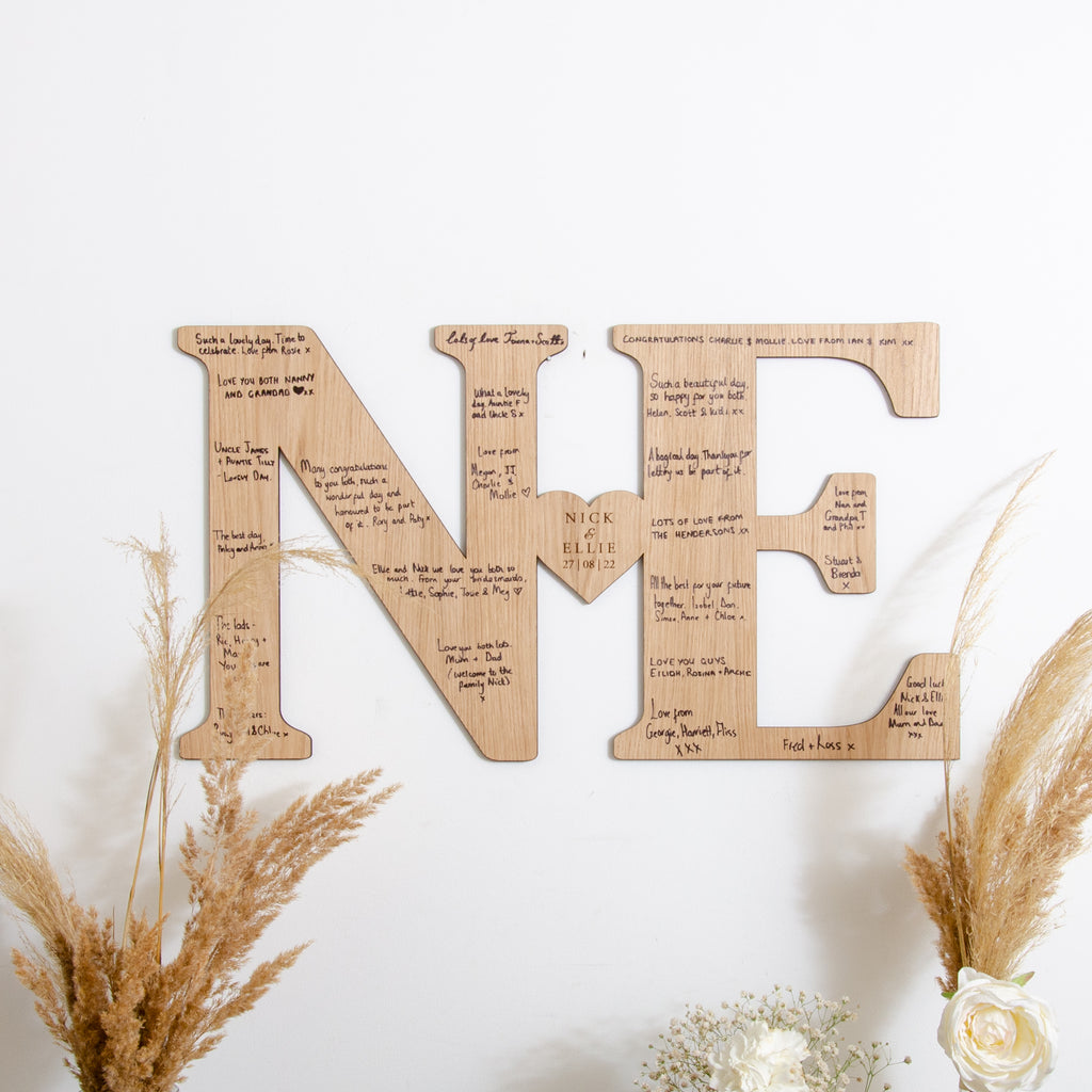 Double letter wooden guest book sign – Stag Design