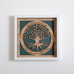 Family Tree with names engraved in a circle - wooden tree design – Stag ...