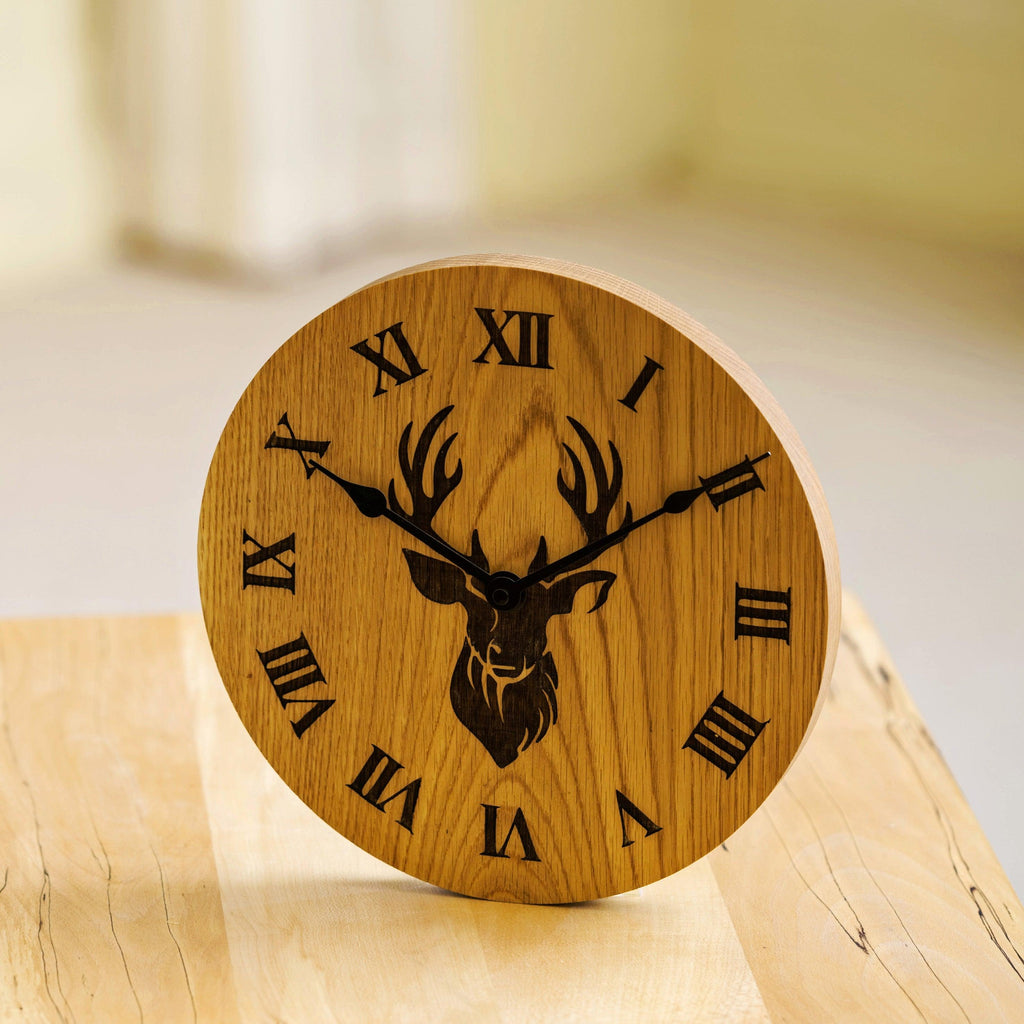 Solid oak clock with custom engraving – Stag Design