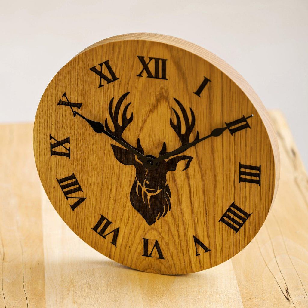 Solid oak clock with custom engraving – Stag Design