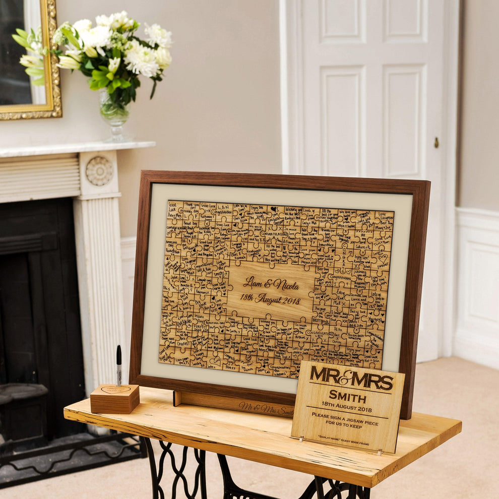 Wedding jigsaw guest book with handmade frame – Stag Design